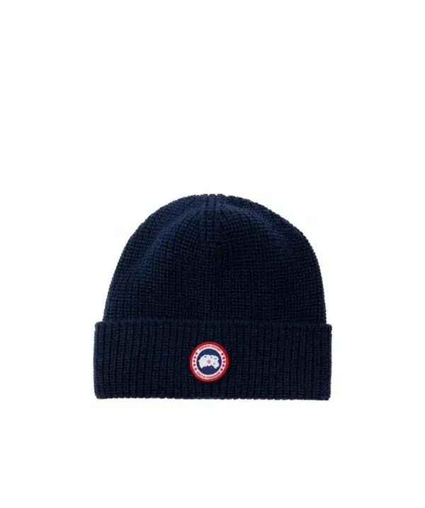 Canada Goose Logo Patch Knit Beanie - Blue