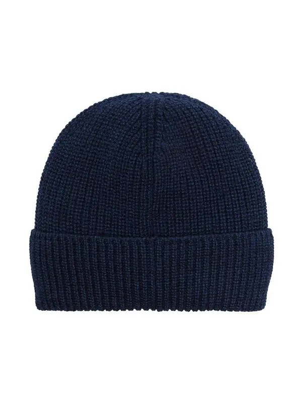 Canada Goose Ribbed Logo Patch Beanie - Blue