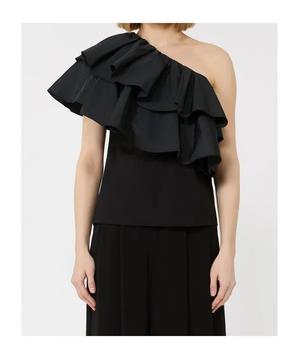 Max Mara One-shoulder Ruffled Top With Embroidered Logo