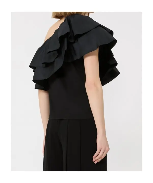 Max Mara One-shoulder Ruffled Top With Embroidered Logo