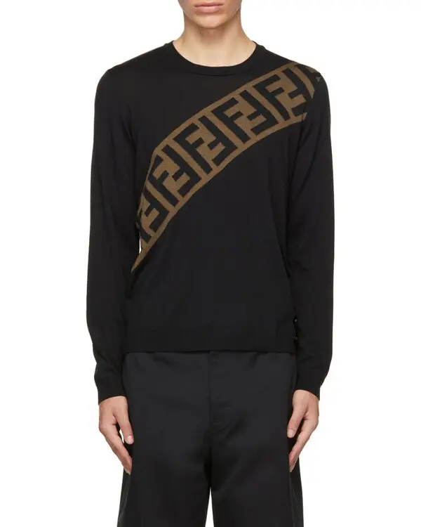Fendi Ff Motif Paneled Long Sleeve Sweater
