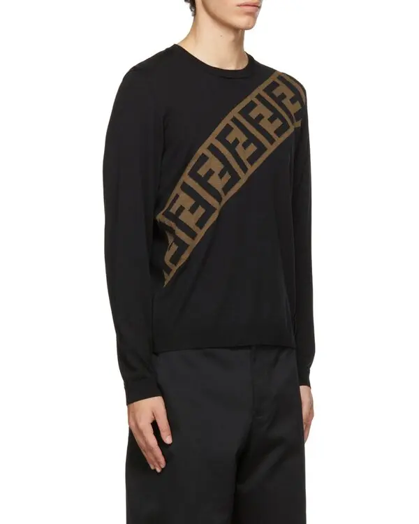Fendi Ff Motif Paneled Long Sleeve Sweater