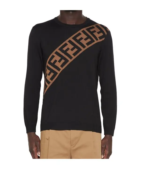 Fendi Ff Motif Paneled Long Sleeve Sweater