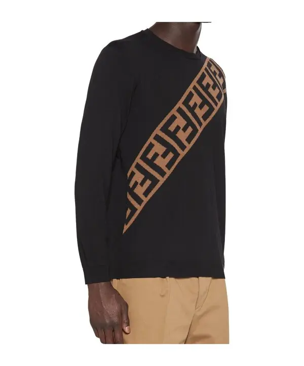 Fendi Ff Motif Paneled Long Sleeve Sweater