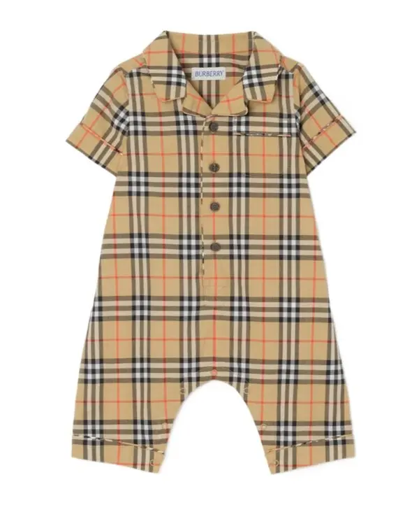 Burberry Check Cotton Playsuit - Sand Beige