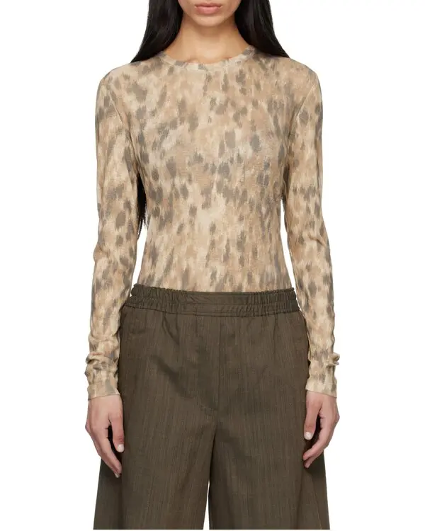 GANNI Printed Marl Mesh Top - Burro