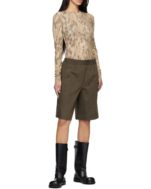 GANNI Printed Marl Mesh Top - Burro