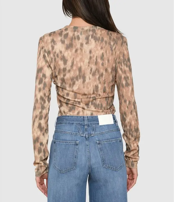 GANNI Long-sleeve Printed Marl Mesh Top