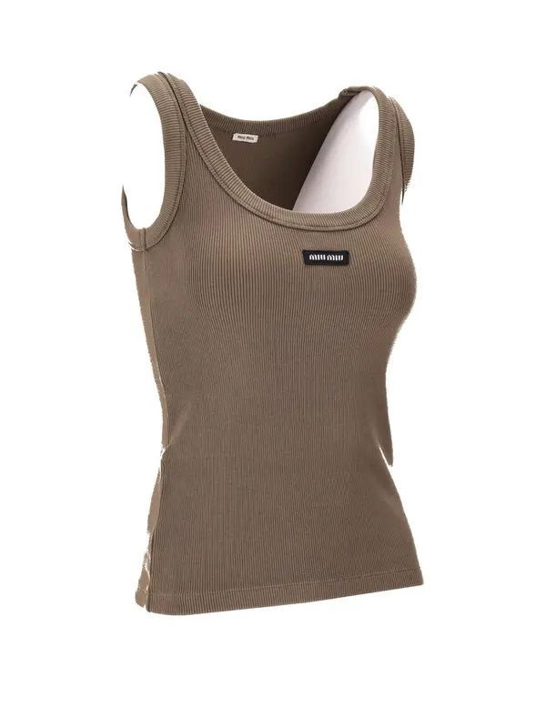 Miu Miu Logo Patch Ribbed Knit Tank Top