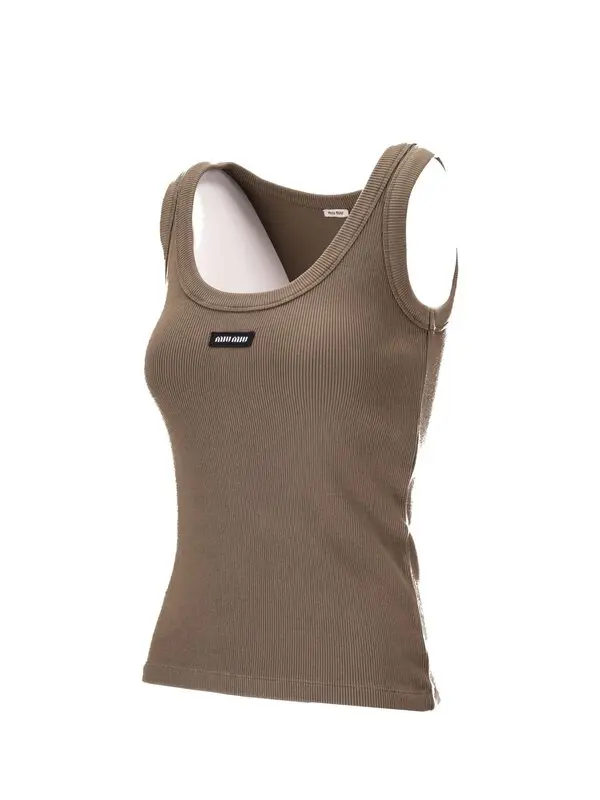 Miu Miu Logo Patch Ribbed Knit Tank Top