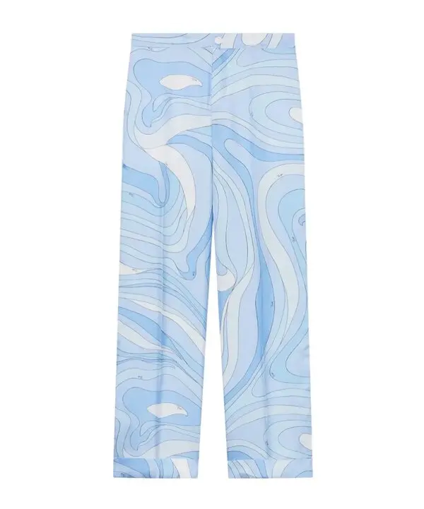 Emilio Pucci Marmo-print Silk Straight-leg Trousers - Blue
