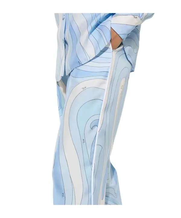 Emilio Pucci Marmo-print Silk Straight-leg Trousers - Blue