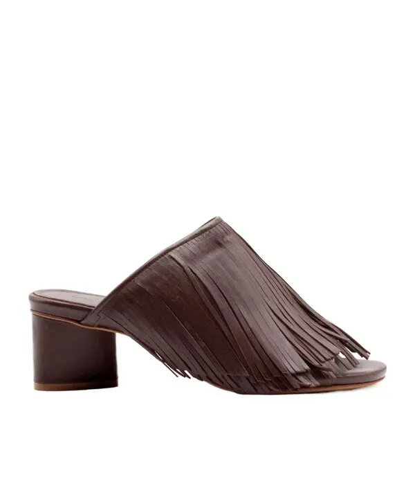 VIC MATIE Fringed Leather Block Heel Sandals
