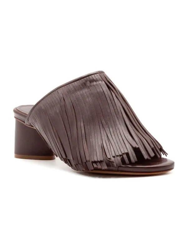 VIC MATIE Fringed Leather Block Heel Sandals