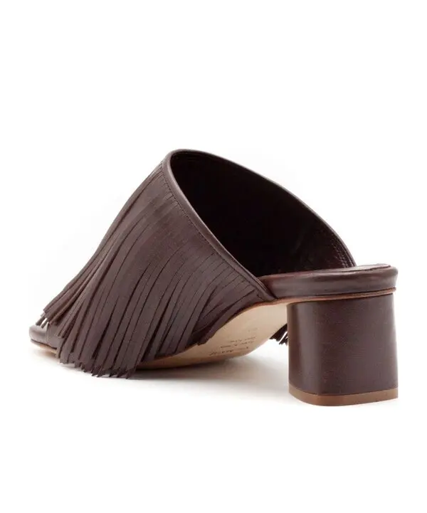 VIC MATIE Fringed Leather Block Heel Sandals