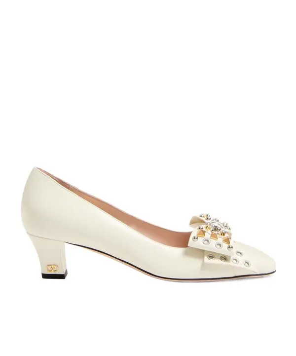 Valentino Garavani Bow Embellished Kidskin Pumps With 45mm Heel - Ivory