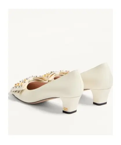 Valentino Garavani Bow Embellished Kidskin Pumps With 45mm Heel - Ivory
