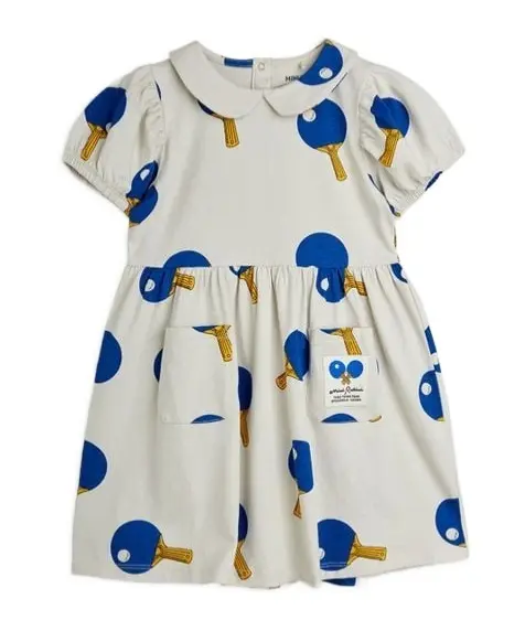 MINI RODINI Table Tennis Print Dress With Peter Pan Collar - Grey