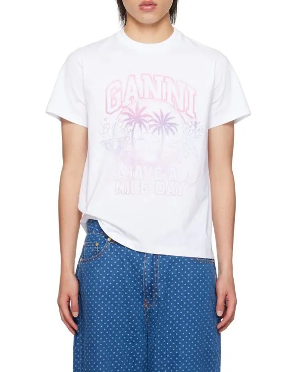 GANNI Graphic Printed Crewneck T-shirt - White