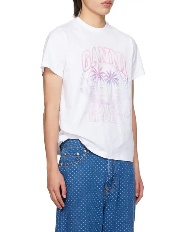 GANNI Graphic Printed Crewneck T-shirt - White