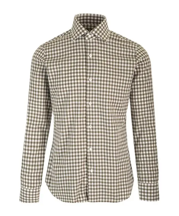BARBA NAPOLI Curved Hem Checked Shirt - Nude