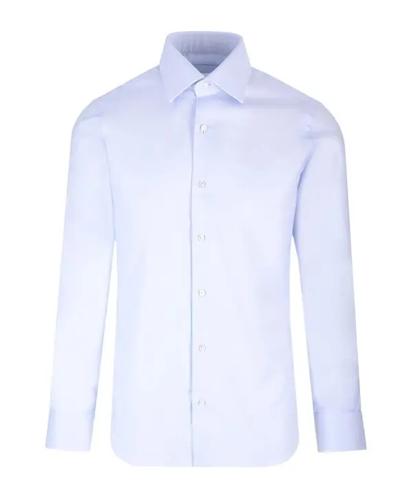 BARBA NAPOLI Long-sleeved Curved Hem Shirt - Light Blue