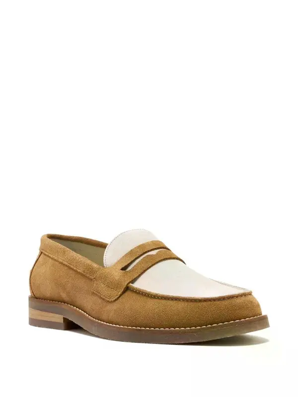 DUKE + DEXTER Two-tone Penny Loafers In Beige Suede
