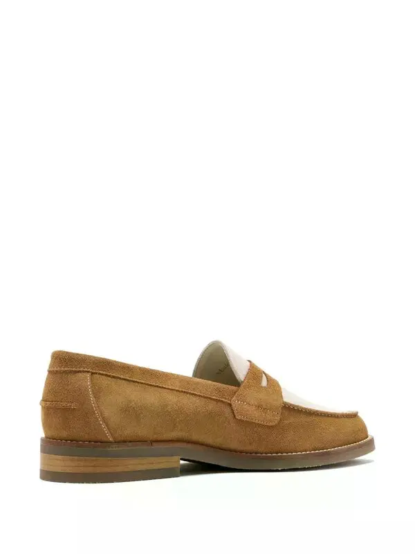 DUKE + DEXTER Two-tone Penny Loafers In Beige Suede
