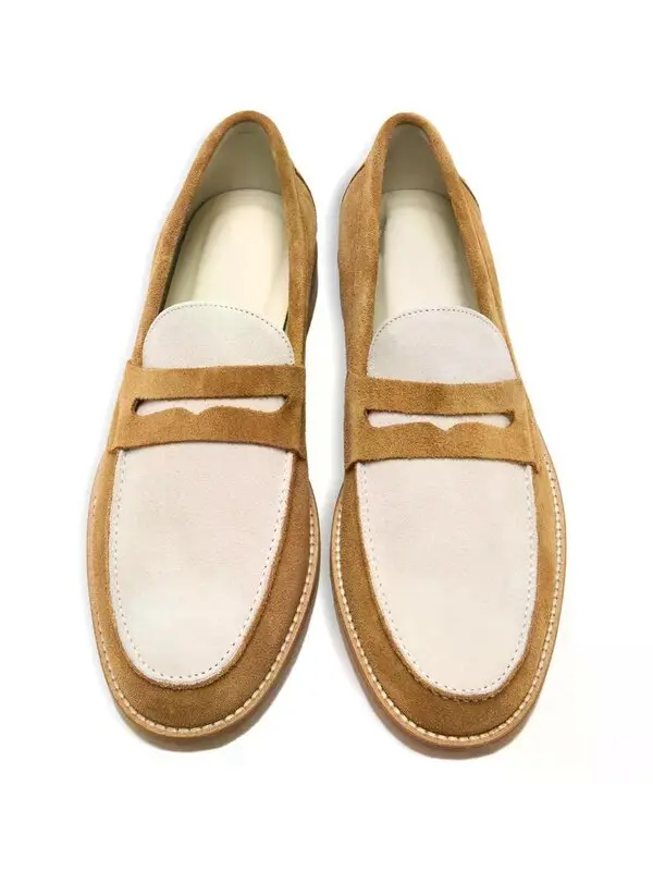 DUKE + DEXTER Two-tone Penny Loafers In Beige Suede