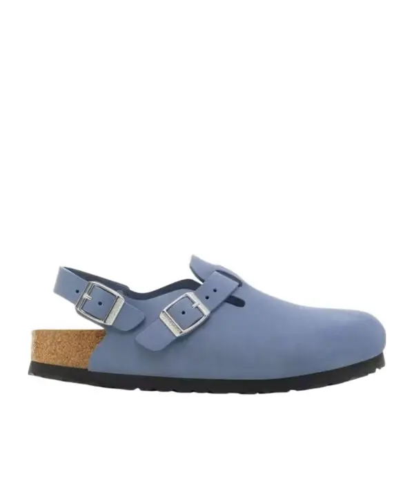 BIRKENSTOCK Buckle Strap Mules - Stone Blue