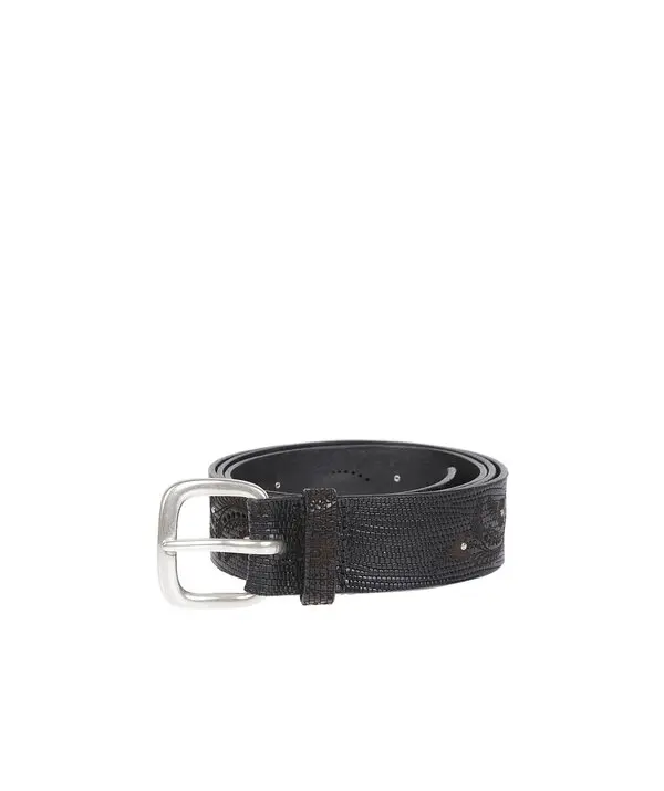 ORTIGNI Lizard Embossed Leather Belt - Black