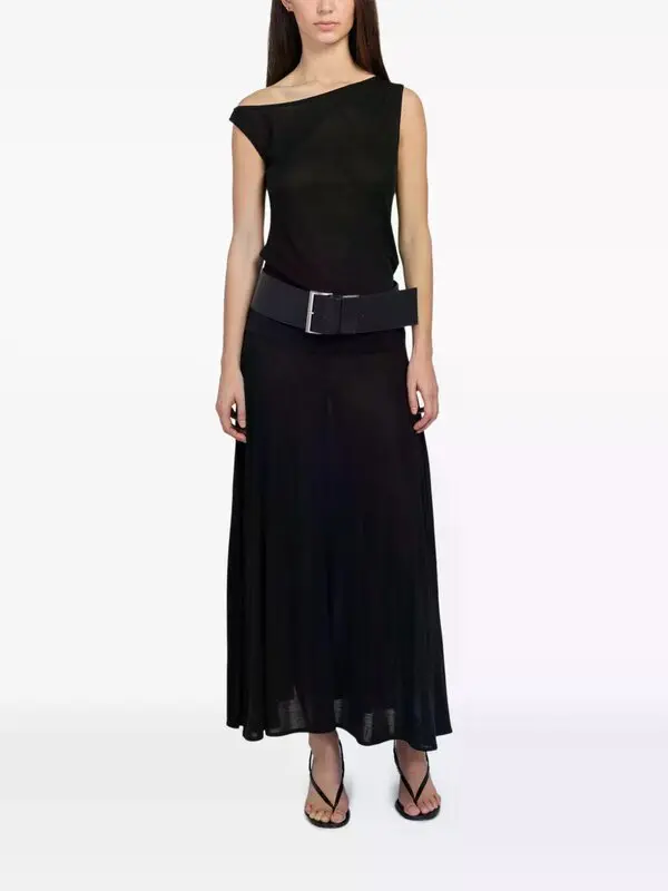ST. AGNI Wide Leather Belt With Silver-tone Buckle