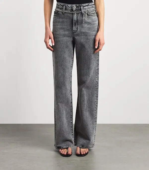 Maje Belted Wide-leg Jeans - Black
