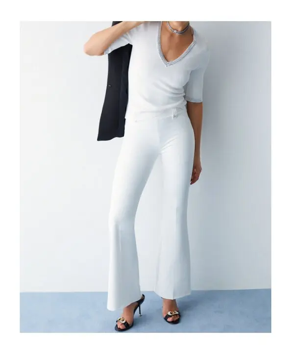 Liu Jo Flowing Crepe Flared Trousers With Stud Details - White