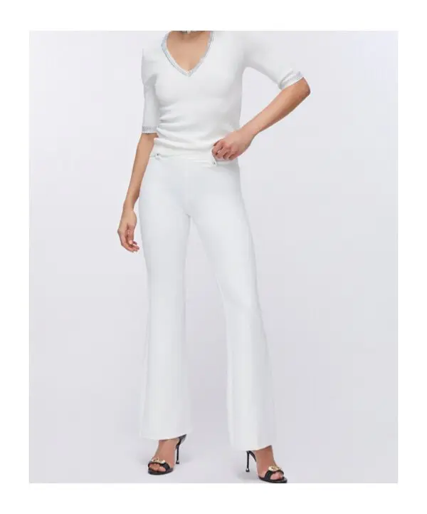 Liu Jo Flowing Crepe Flared Trousers With Stud Details - White