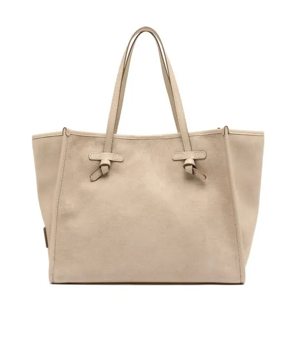 GIANNI CHIARINI Firenze Suede Leather Shopper Bag With Leather Detailing - Nude