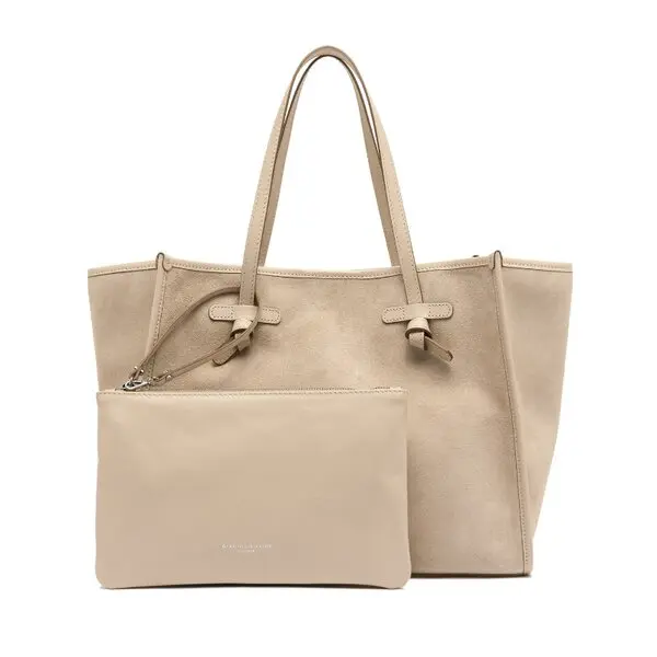 GIANNI CHIARINI Firenze Suede Leather Shopper Bag With Leather Detailing - Nude