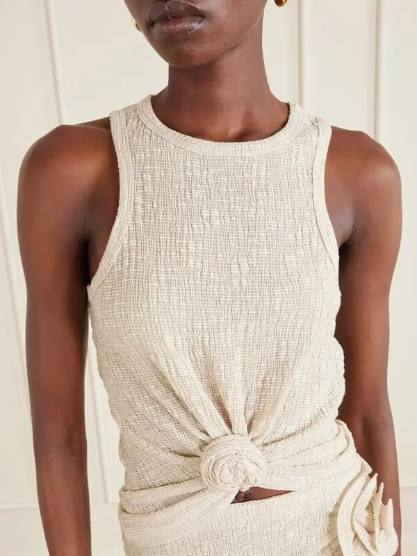Magda Butrym Floral Appliqué Knotted Hem Top