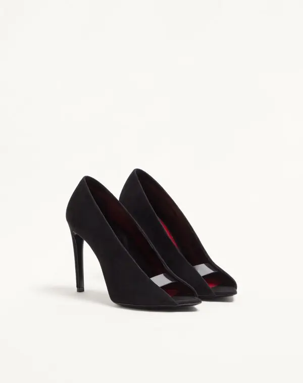 Valentino Garavani Open Toe Suede Pumps 105mm Heel - Black