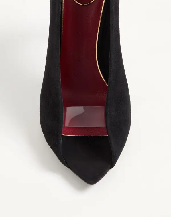 Valentino Garavani Open Toe Suede Pumps 105mm Heel - Black