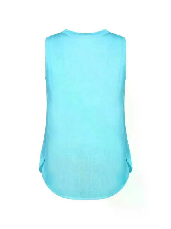 120% Lino Pintuck Detail Sleeveless Top - Blue