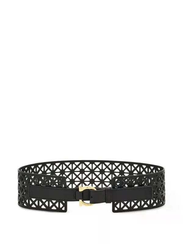 FERRAGAMO Gancini Buckle Geometric Motif Belt - Black