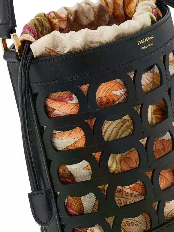 FERRAGAMO Gancini Laser-cut Mini Bucket Bag - Black
