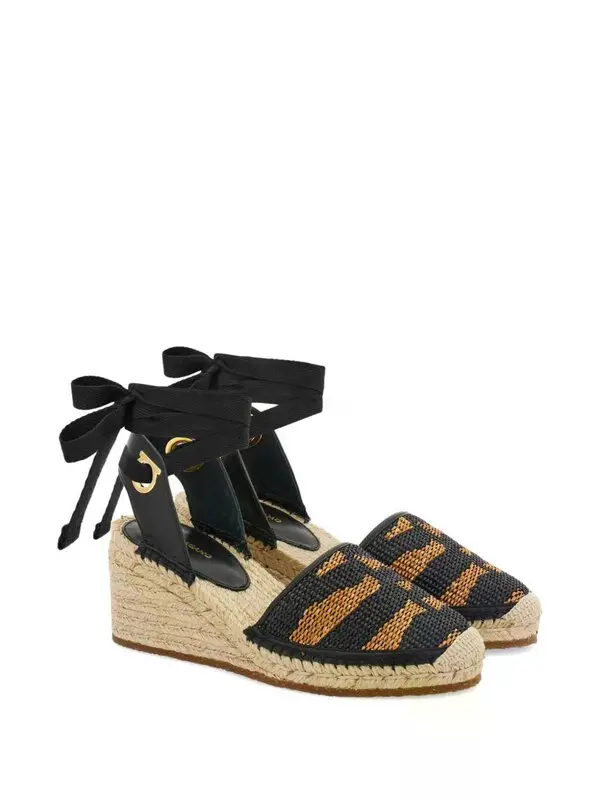 FERRAGAMO Raffia Espadrilles With Animalier Print