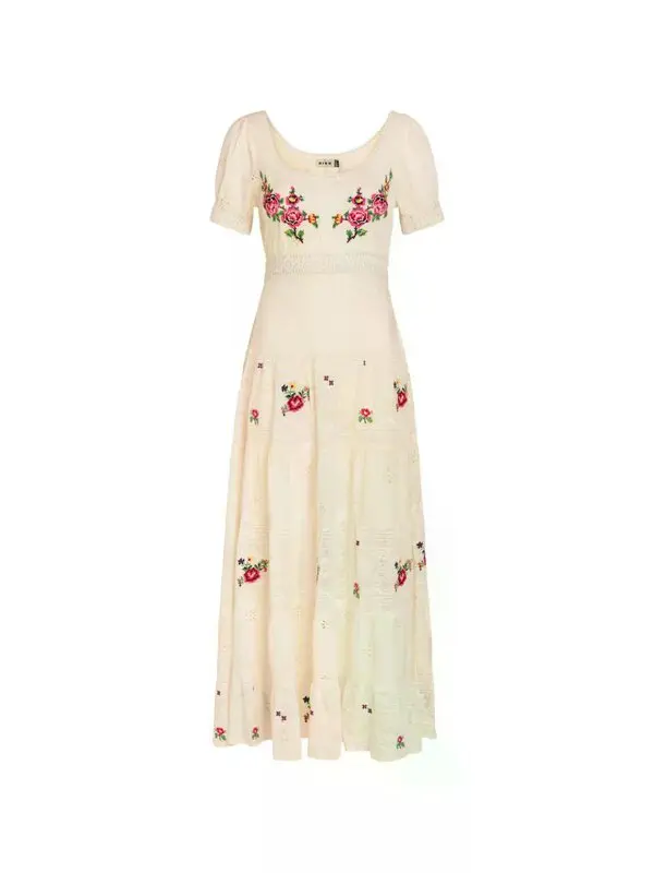Rixo Cady Embroidered Lace-trim Midi Dress - Neutrals