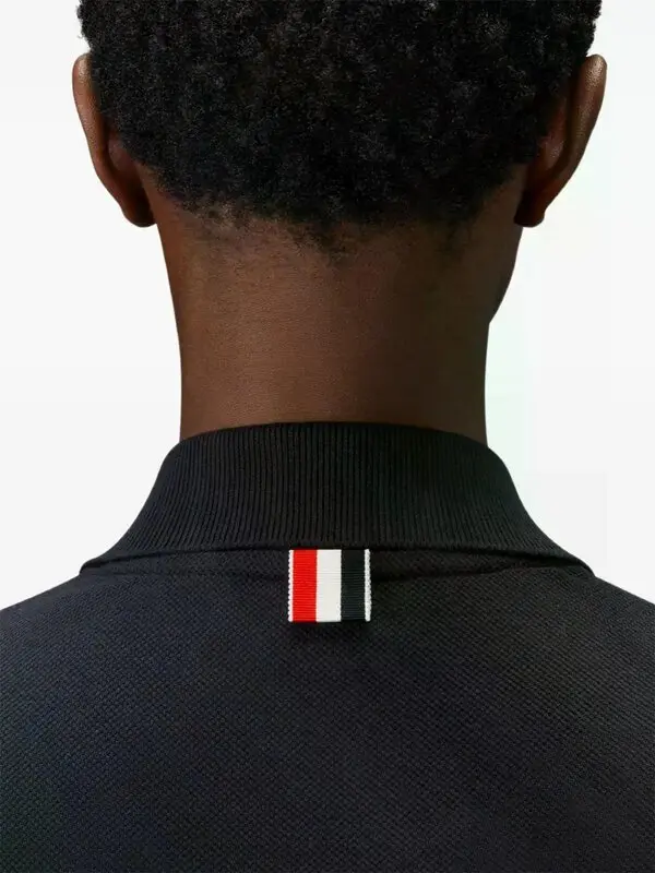 Thom Browne Piqué Cotton Keyhole Polo Shirt - Blue