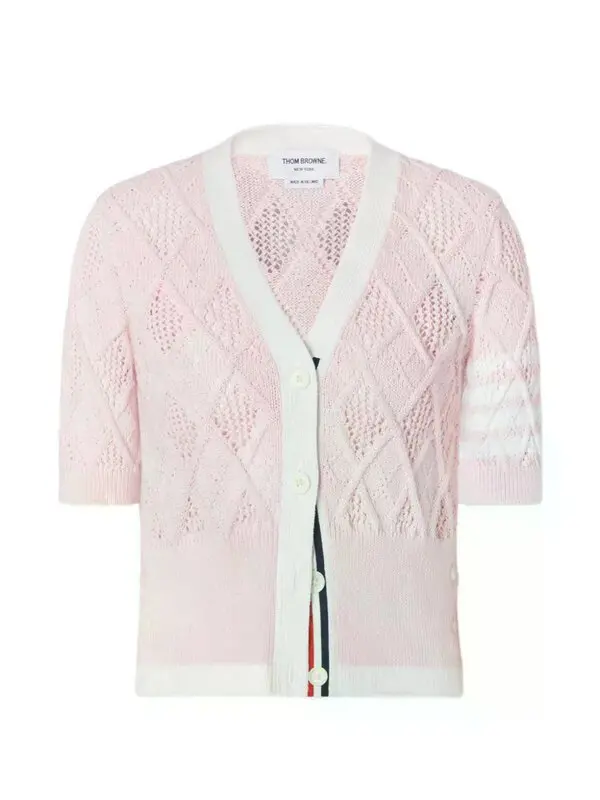 Thom Browne Argyle Pointelle Knit V-neck Cardigan