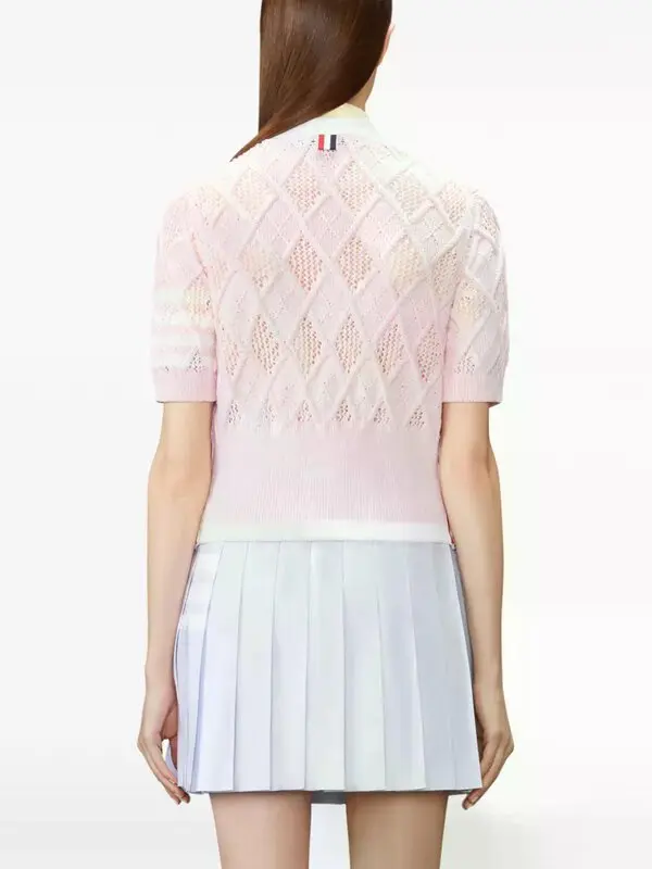 Thom Browne Argyle Pointelle Knit V-neck Cardigan