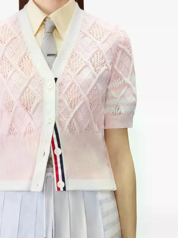 Thom Browne Argyle Pointelle Knit V-neck Cardigan