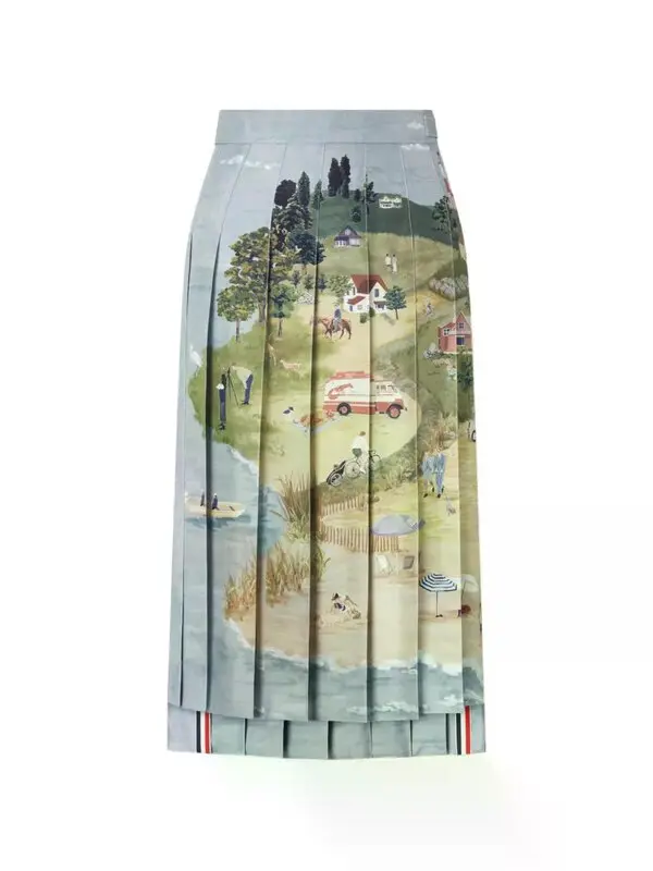 Thom Browne Nantucket Scenic Pleated Midi Skirt